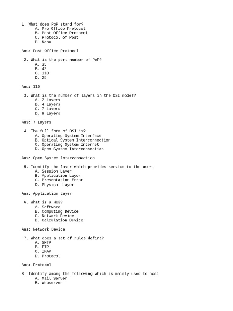 Computer Network Quiz - 2 With Answers | PDF | Osi Model | Computer Network
