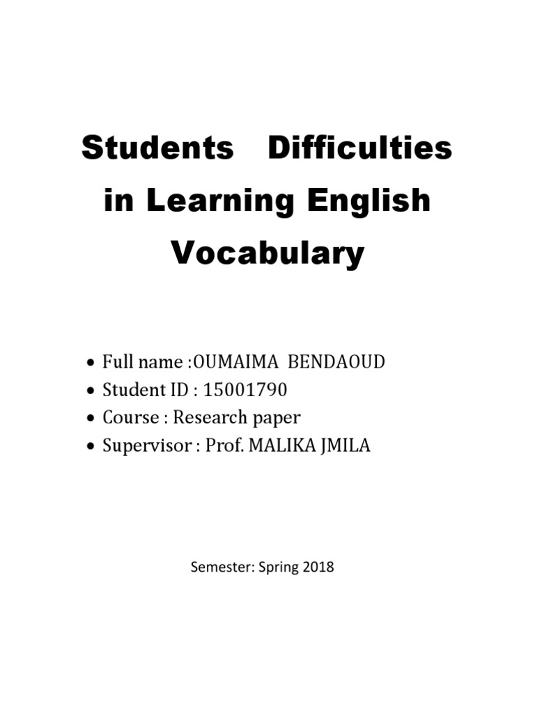 Students Difficulties in Learning English Vocabulary | PDF | Vocabulary ...