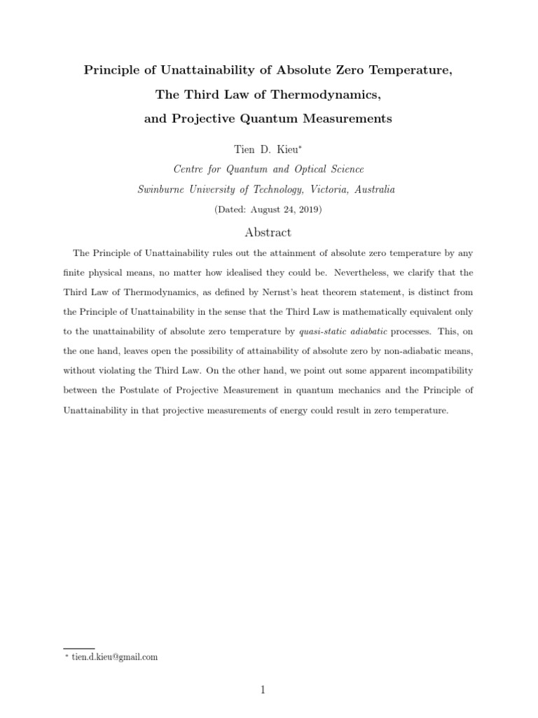Principle of Unattainability of Absolute | PDF | Temperature | Quantum ...