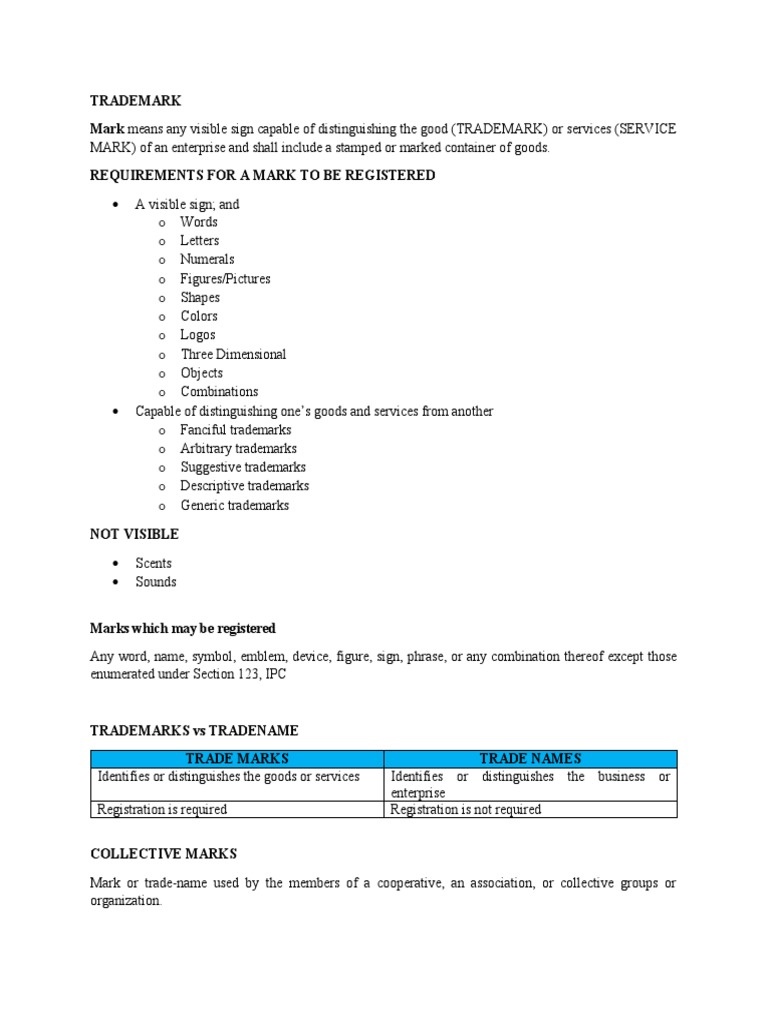 Trademark Law Notes | PDF | Trademark | Trademark Dilution