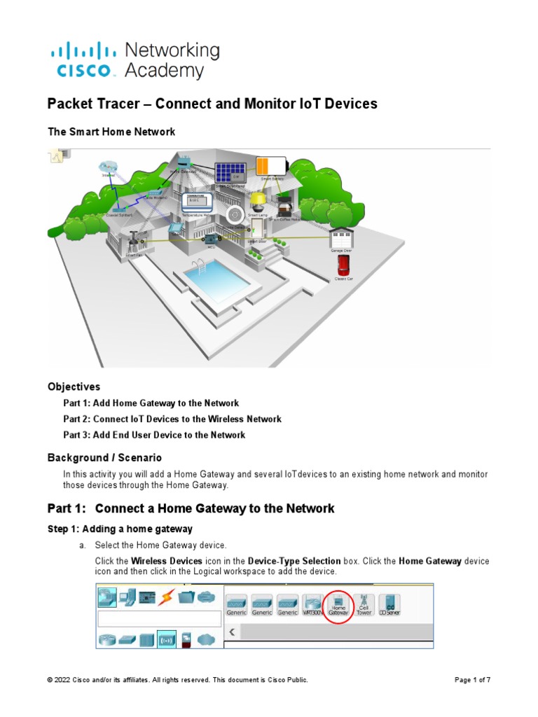 1.2.2.3 Packet Tracer Connect and Monitor IoT Devices | PDF | Gateway (Telecommunications ...