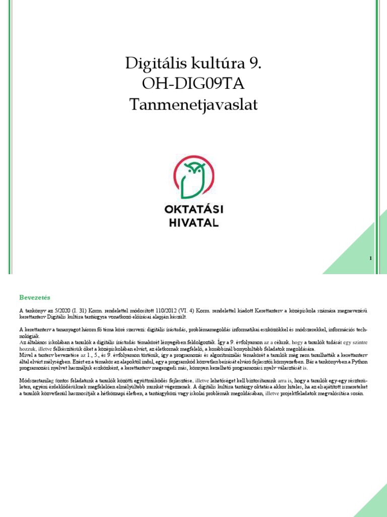 Digitális Kultúra 9 - Tanmenet | PDF