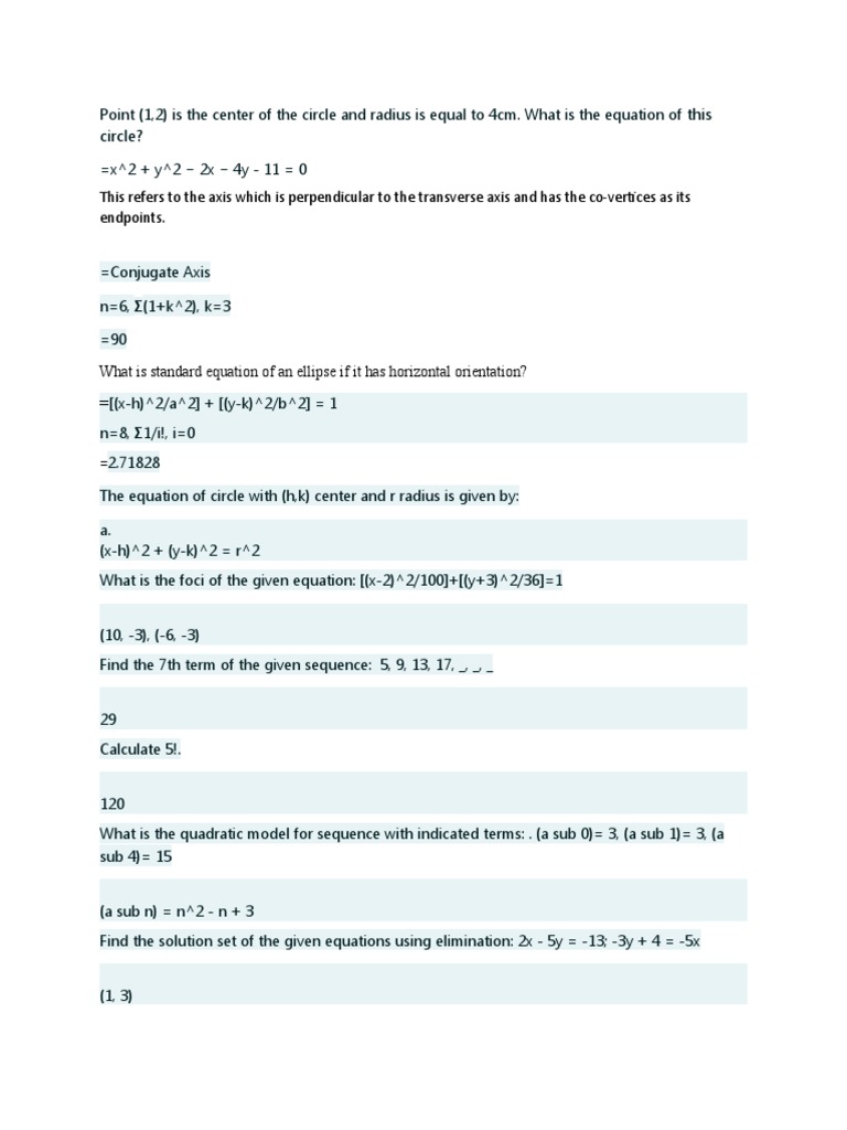 Precalculus Concepts and Equations | PDF | Ellipse | Mathematics
