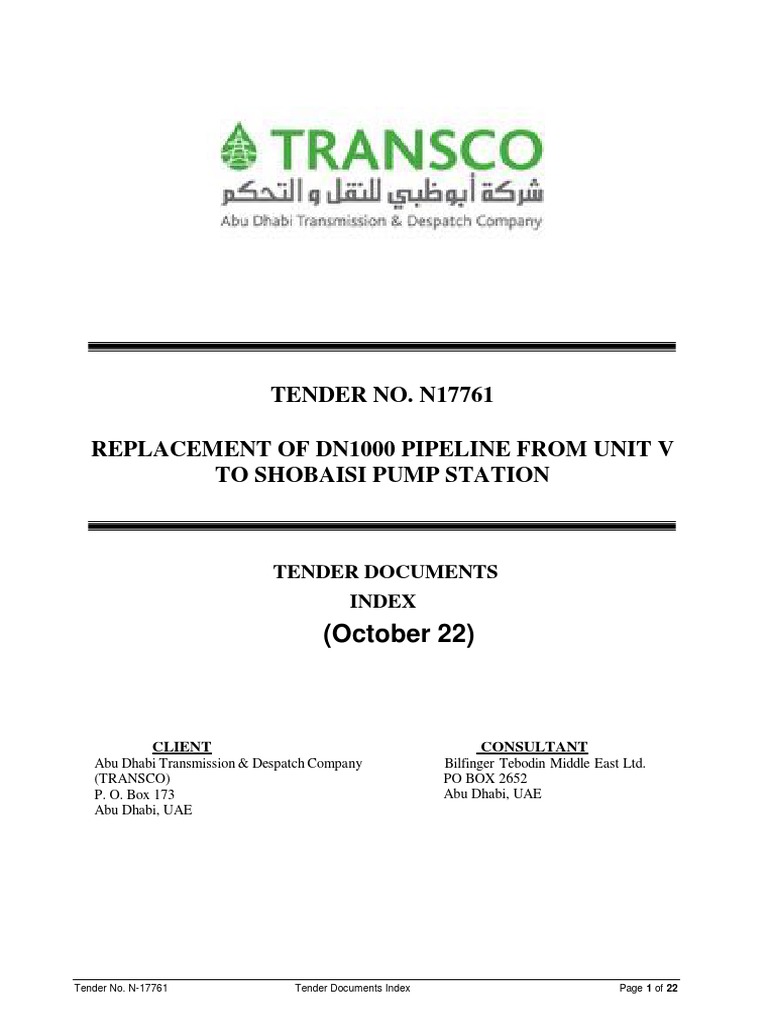 Replacement of a Major Transmission Pipeline: Tender Documents for the ...