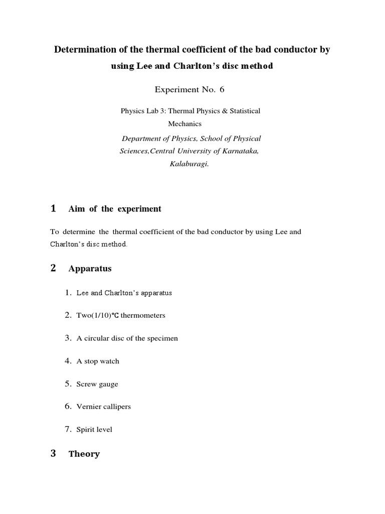 Experiment - 5 - Thermal Coefficient of The Bad Conductor - Lee and ...