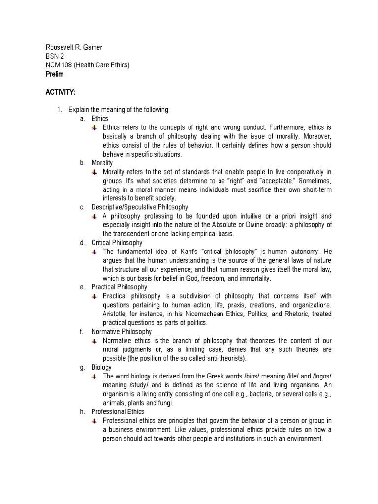 NCM 108 (Health Care Ethics) | PDF | Morality | Bioethics