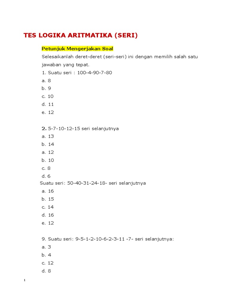 Tes Logika Aritmatika | PDF