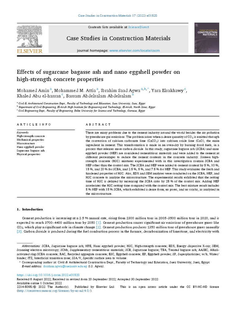 Effects of Sugarcane Bagasse Ash and Nano Eggshell Powder On High ...