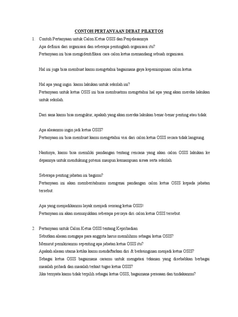 Contoh Pertanyaan Debat Pilketos | PDF