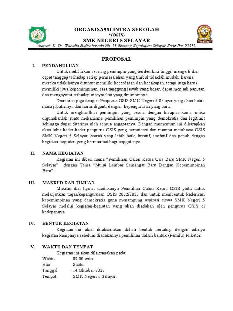 Proposal Pemilihan Ketua Osis | PDF
