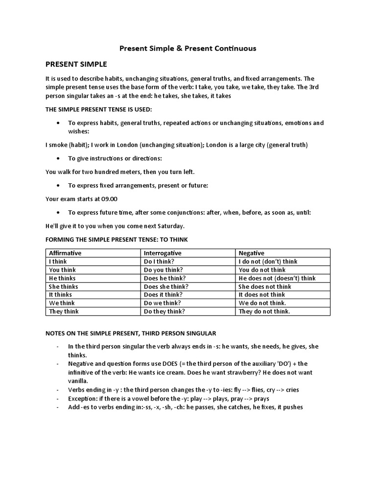 Present Simple&Present Continous Grammar Explanation | PDF | Verb ...
