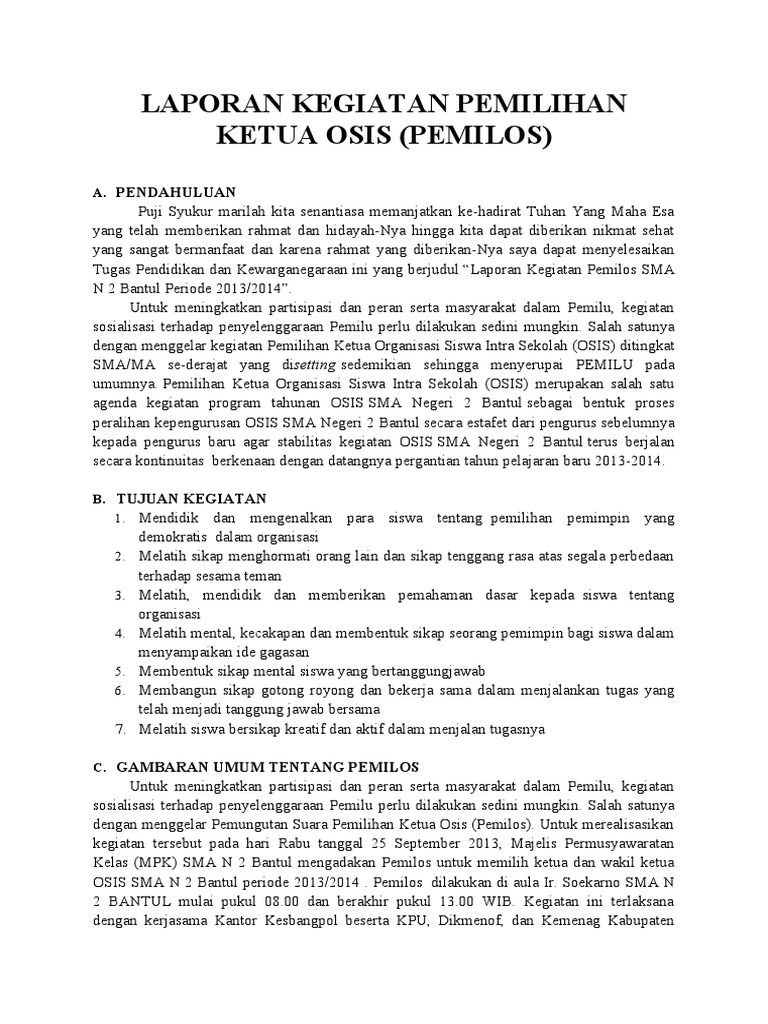 Contoh Laporan Kegiatan Pemilihan Osis | PDF