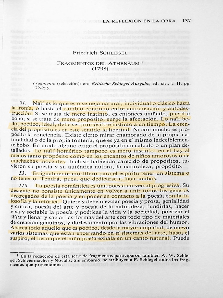 Schlegel. Fragmentos. Athenaeum | PDF