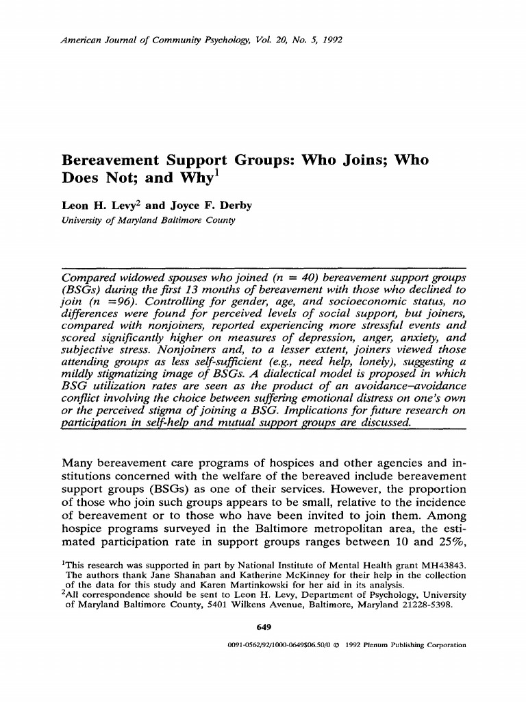 Bereavement Support Groups | PDF | Grief | Social Support