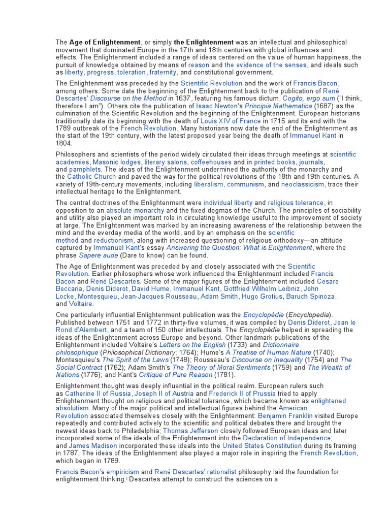 Enlightenment | PDF | Age Of Enlightenment | David Hume