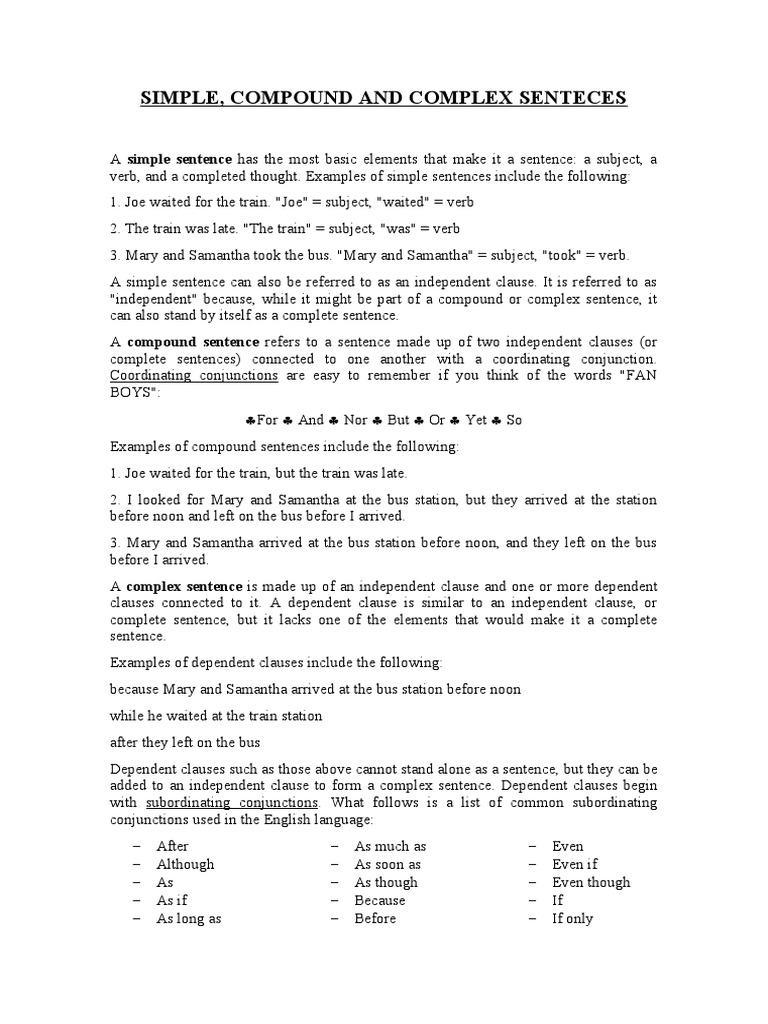 Simple, Compound, Complex Sentences | PDF | Sentence (Linguistics ...
