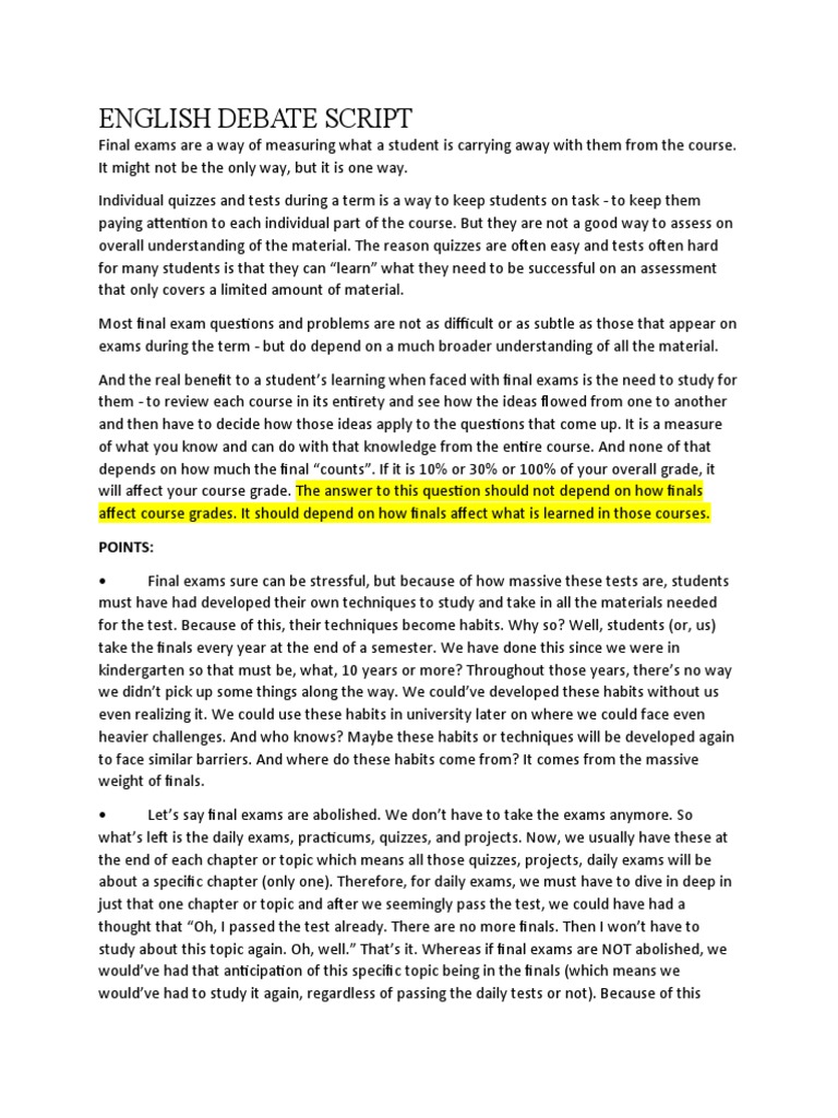 English Debate Script | PDF | Test (Assessment) | Understanding