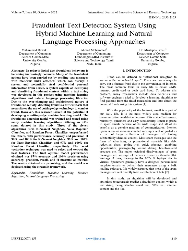 Fraudulent Text Detection System Using Hybrid Machine Learning and Natural Language Processing ...