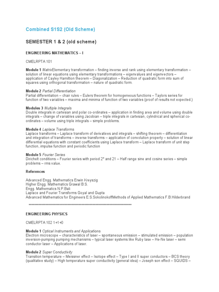 S1 And S2 Syllabus Computer Science Old Scheme Pdf Capacitor Laplace Transform
