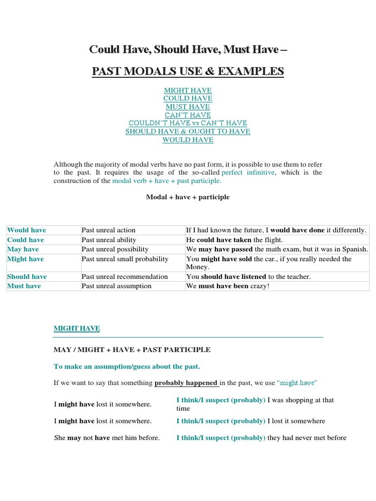 Past Modals | PDF | Semantic Units | Linguistic Typology