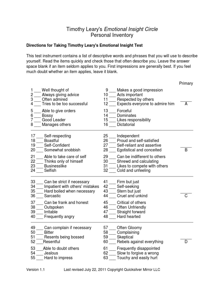 Interpersonal Checklist Test Correlated With Mind Mirror Pdf