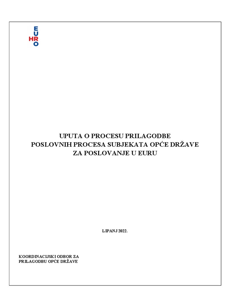 Uputa o Procesu Prilagodbe Poslovnih Procesa Za Poslovanje U Euru ...