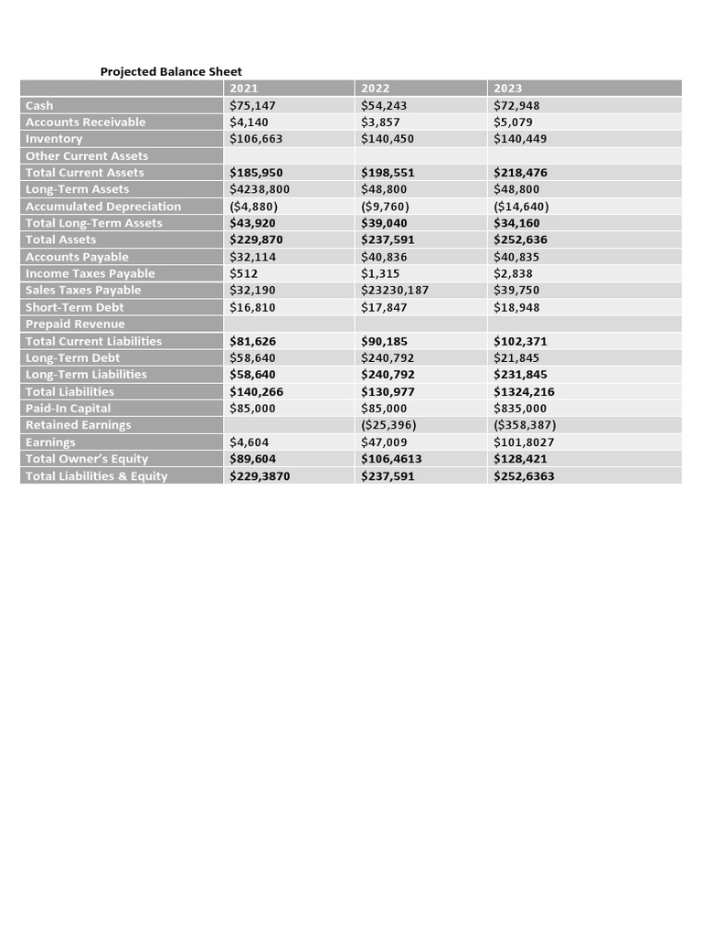 Projected Balance Sheet | PDF | Business | Home & Garden