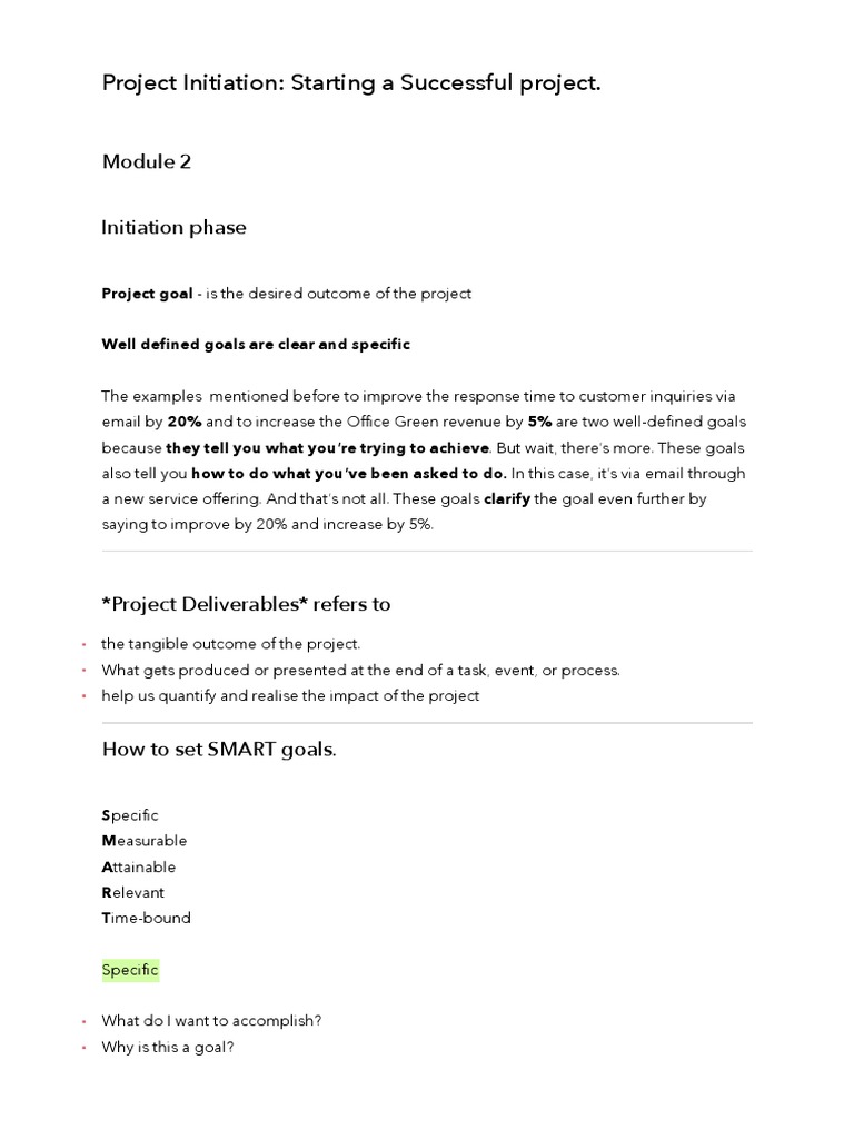 Project Initiation Starting A Successful Project. | PDF | Goal ...