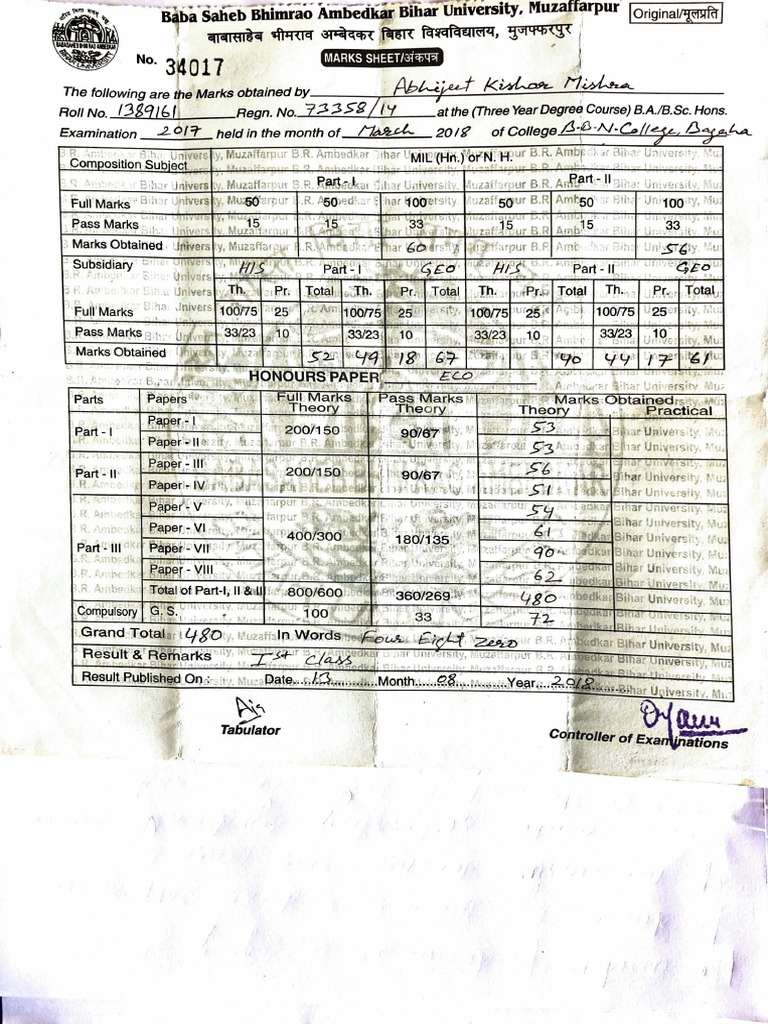 Graduation 3 Year Marksheet | PDF