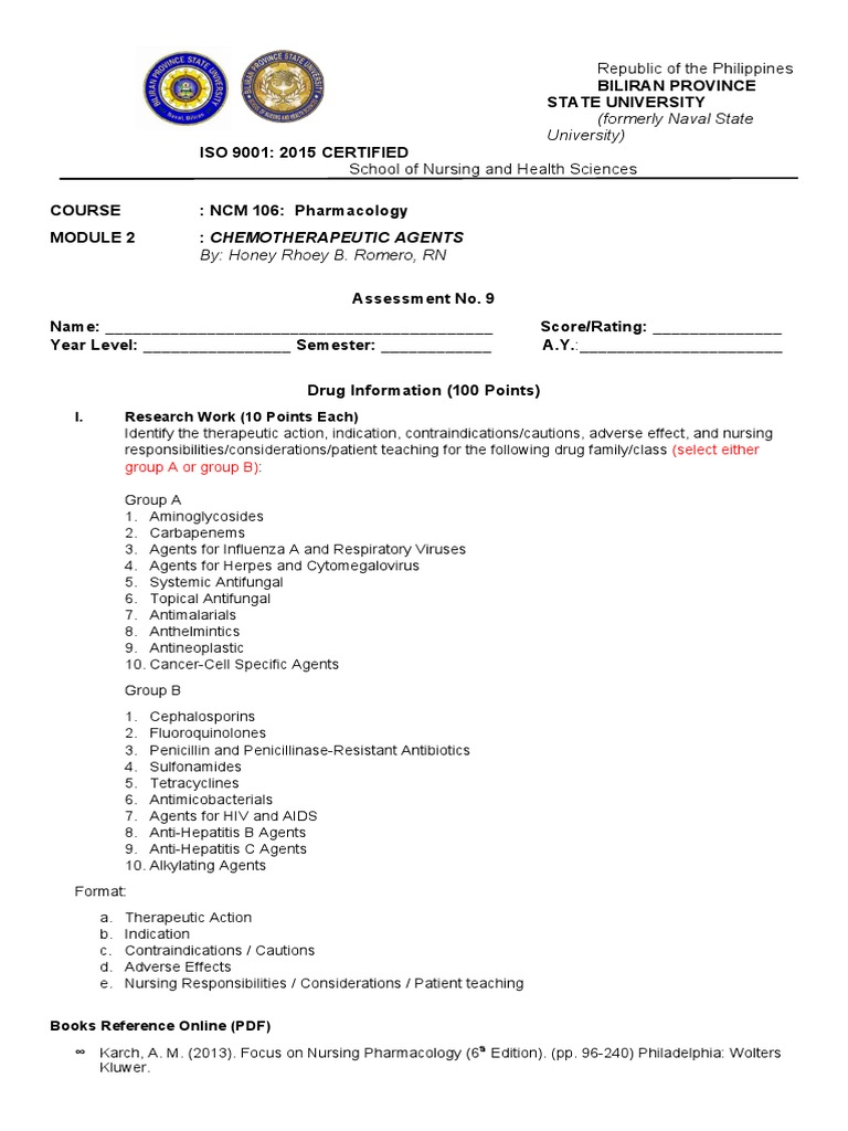 Pharmacology Assessment No.9 Drug Information | PDF | Medical ...