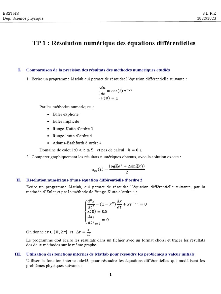 TP Problèmes À Valeurs Initiales 1 | PDF | Analyse numérique | Équations