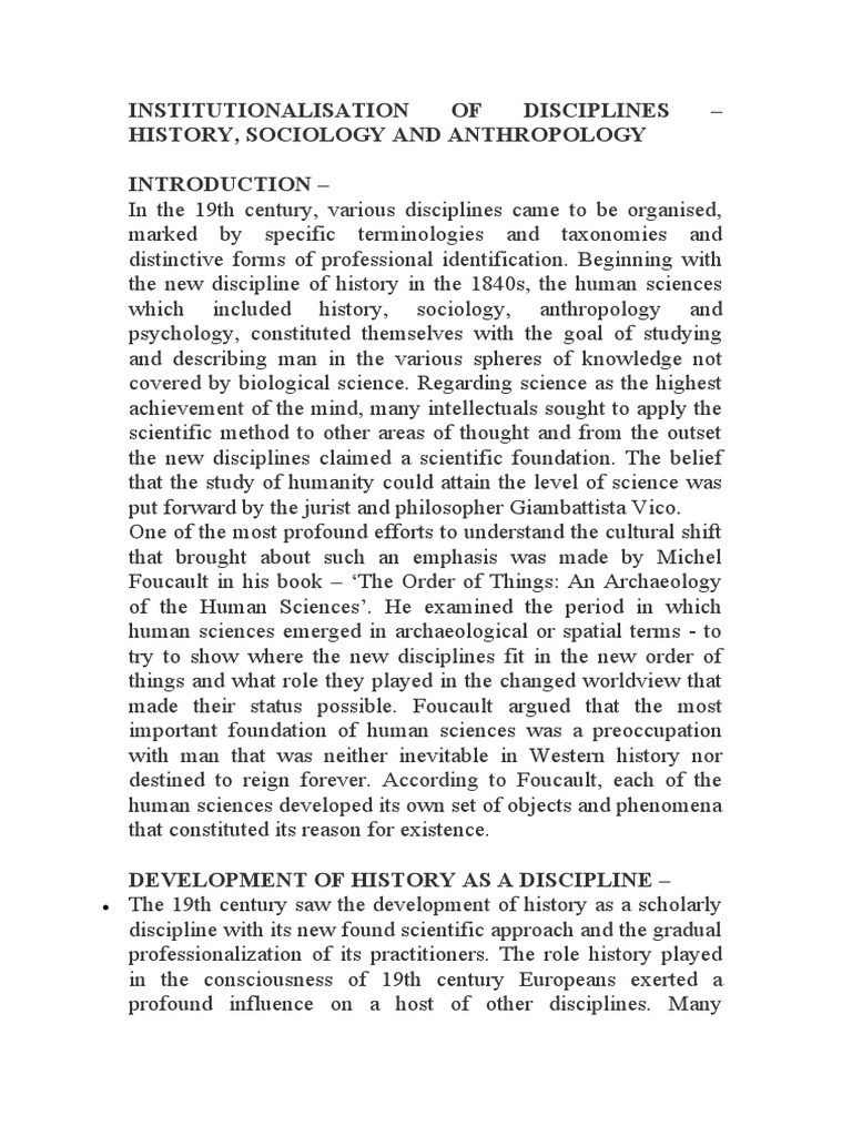 Institutionalisation of Disciplines - History | PDF | Sociology | Anthropology
