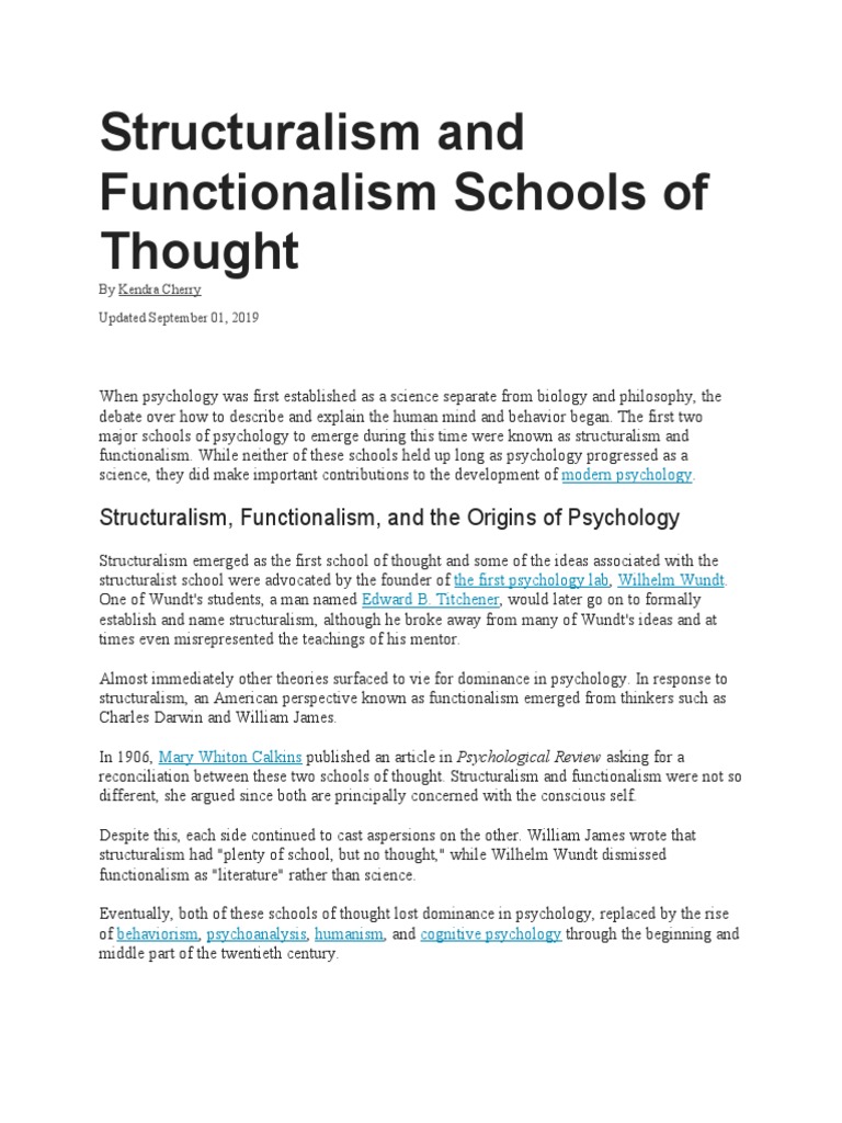 Structuralism and Functionalism Schools of Thought | PDF | Psychology | Psychological Concepts