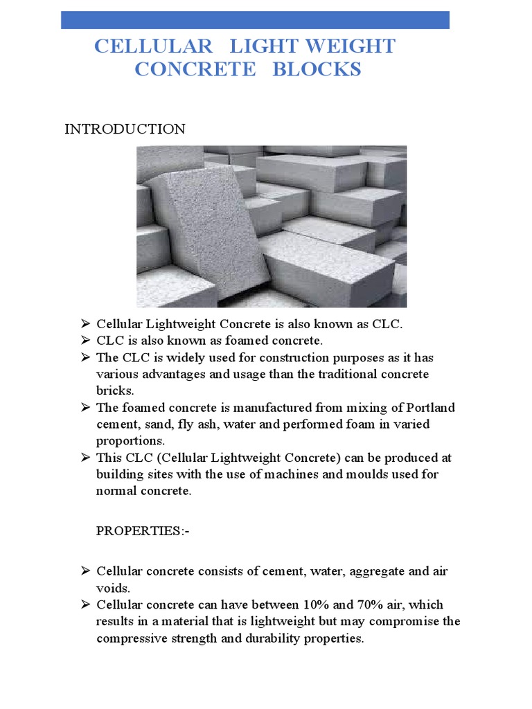 Cellular Lightweight Concrete Overview | PDF