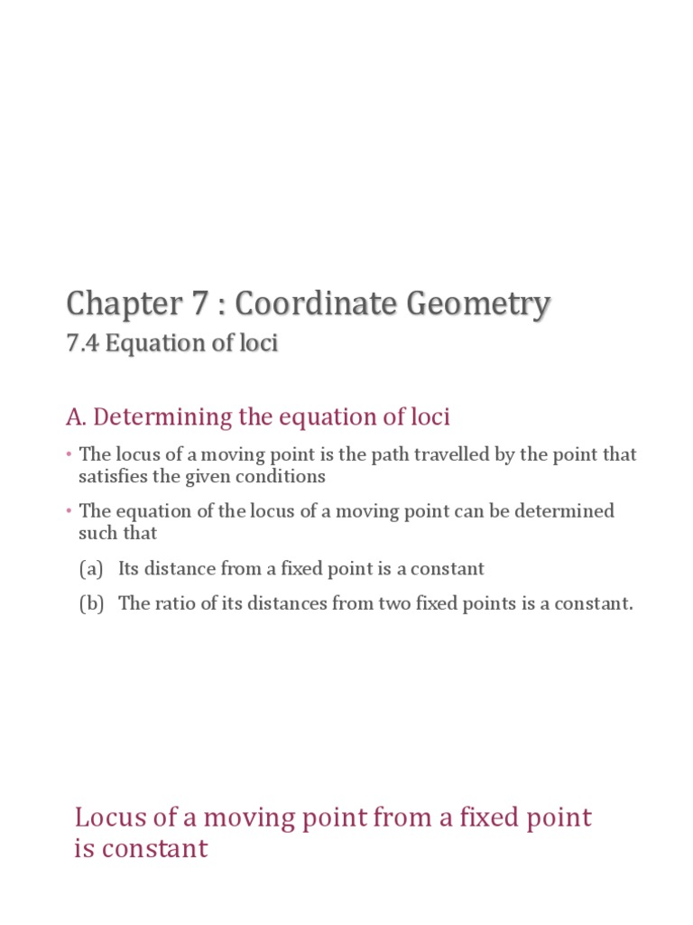 Equation of Loci in Coordinate Geometry | PDF | Cartesian Coordinate ...