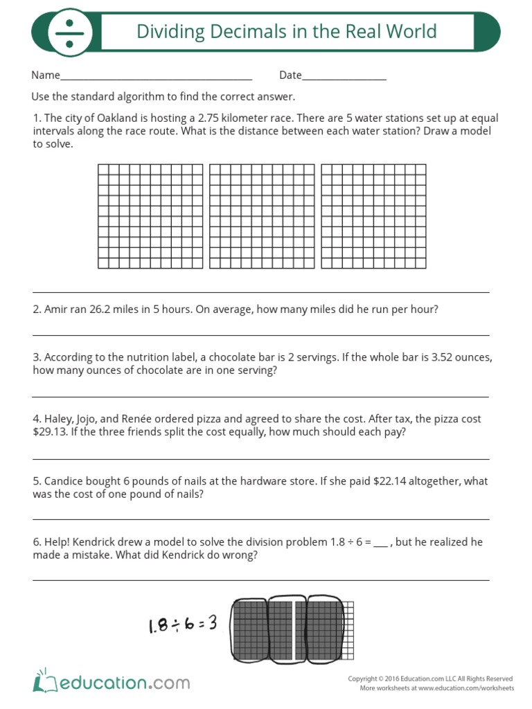 Dividing decimals real world PDF