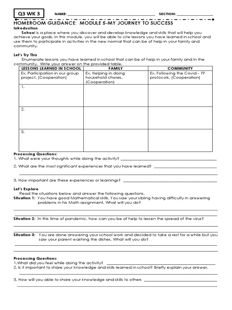 Work Sheet Q3 Week 3 Homeroom Guidance | PDF | Cognitive Science | Behavior Modification