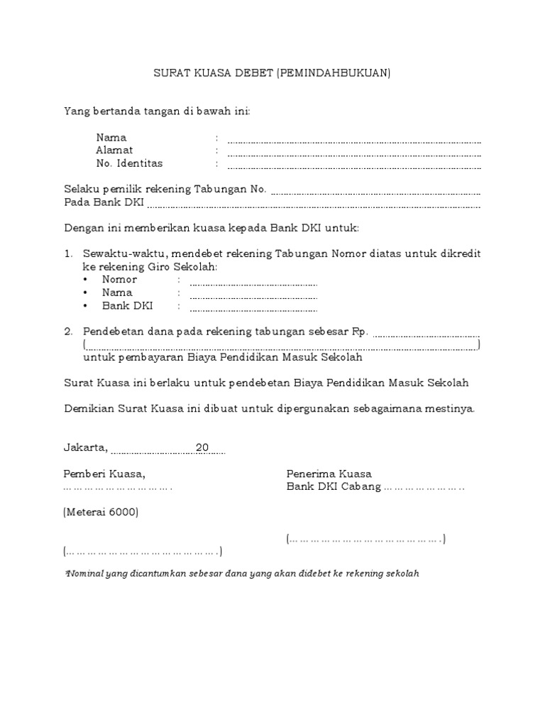 Surat Kuasa Debet BPMS 2021 | PDF