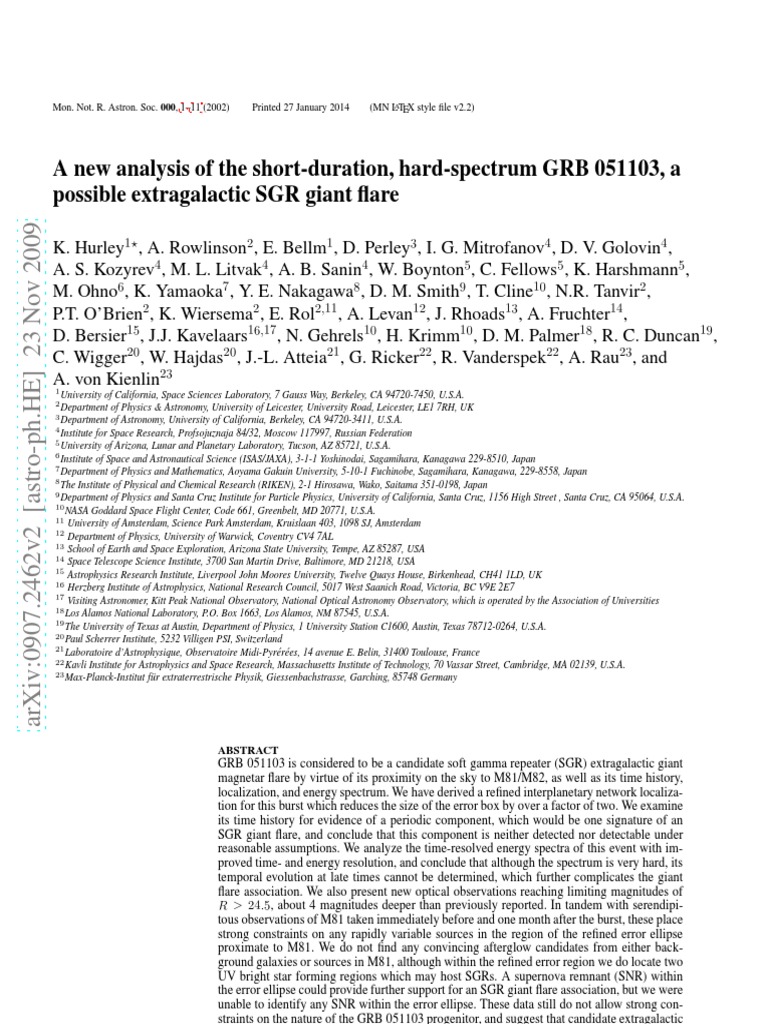 A New Analysis of The Short-Duration, Hard-Spectrum GRB 051103, A ...