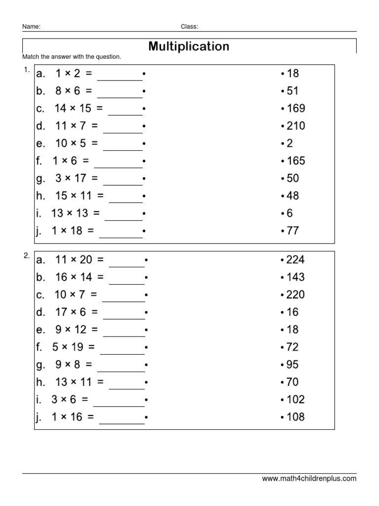 Multiplication Matching Exercise | PDF