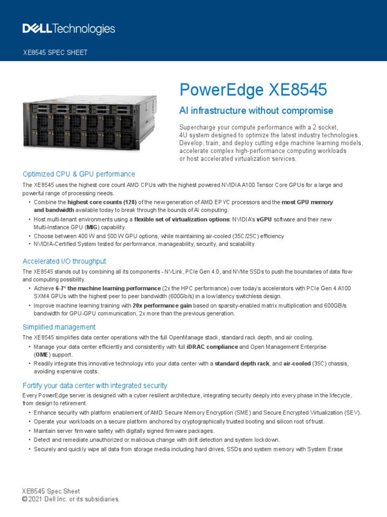 Dell Emc Poweredge Xe8545 Spec Sheet | PDF | Graphics Processing Unit ...
