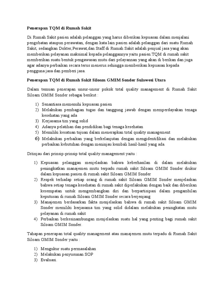 Contoh Penerapan TQM | PDF