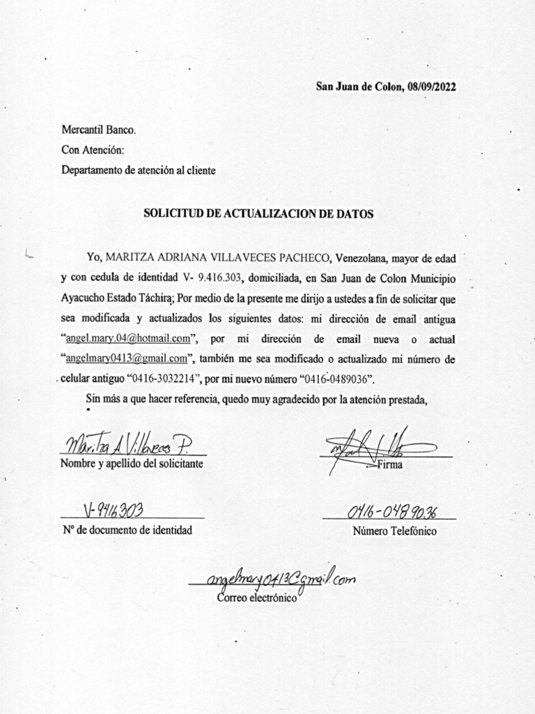 Solicitud Actualizacion Datos | PDF
