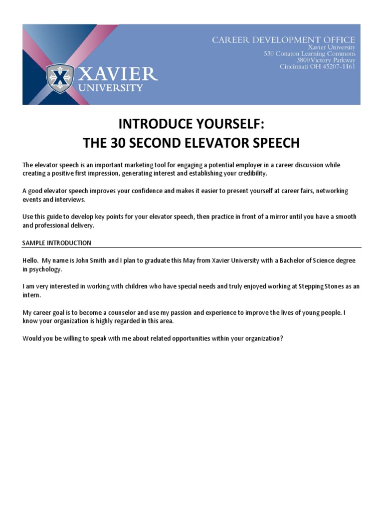 Option2 Introduceyourself 30secondelevatorspeech | PDF | Employment ...