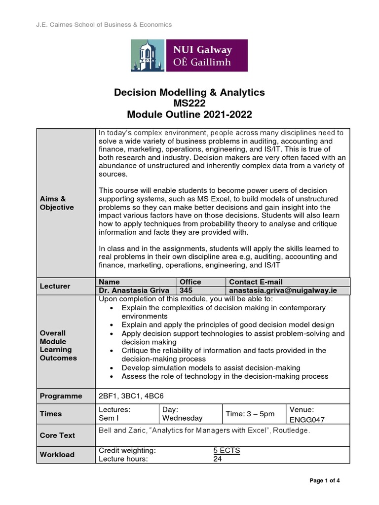 Decision Modelling & Analytics Module | PDF | Analytics | Decision Making
