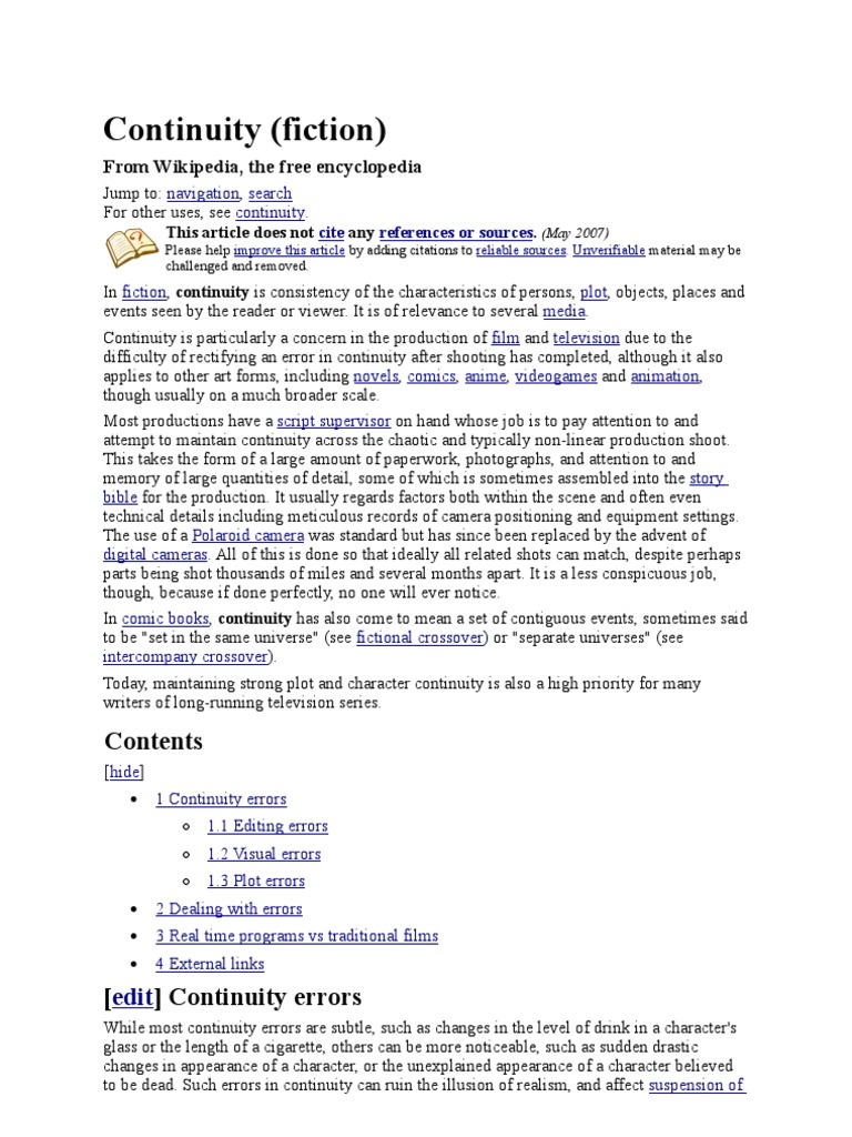 Continuity (Fiction) : From Wikipedia, The Free Encyclopedia | Download Free PDF | Continuity ...