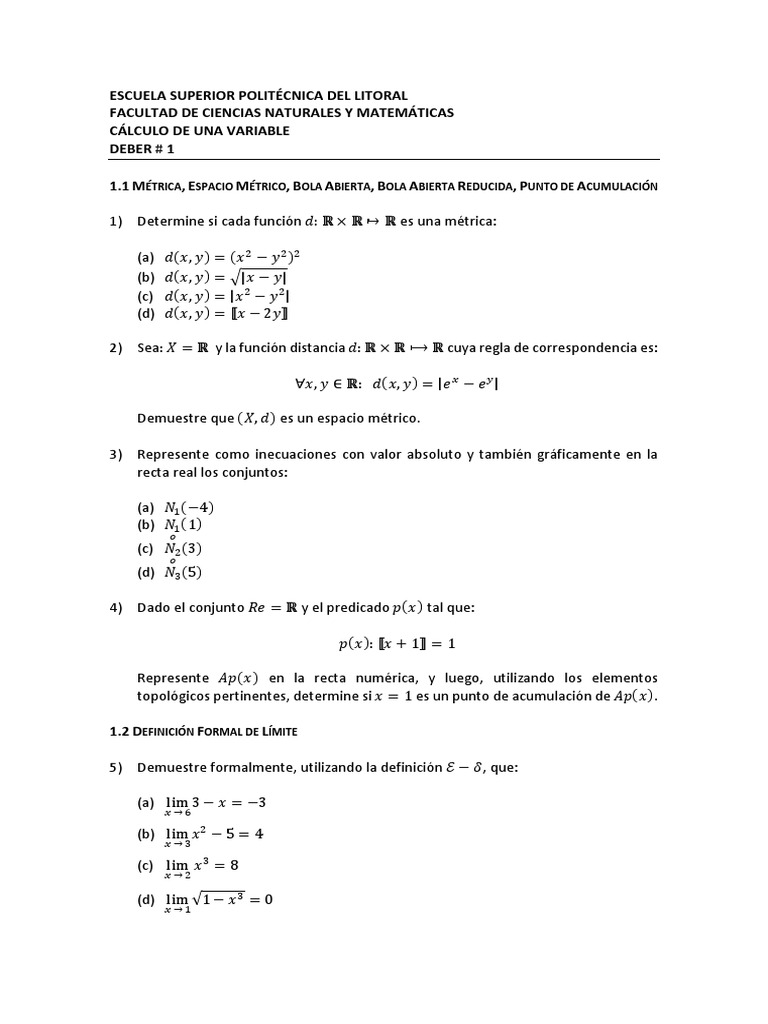 2022 II Pao Cuv Deber 1 | PDF | Espacio métrico | Número Real