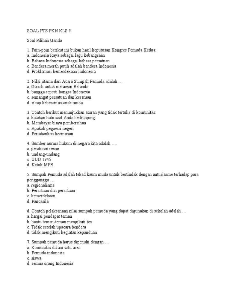 Soal PTS PKN KLS 9 | PDF
