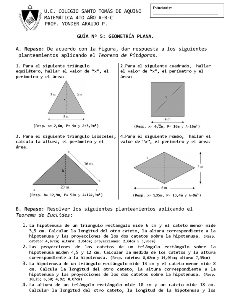 Gui A N 5 Ejercicios Geometria Plana | PDF | Triángulo | Matemática ...