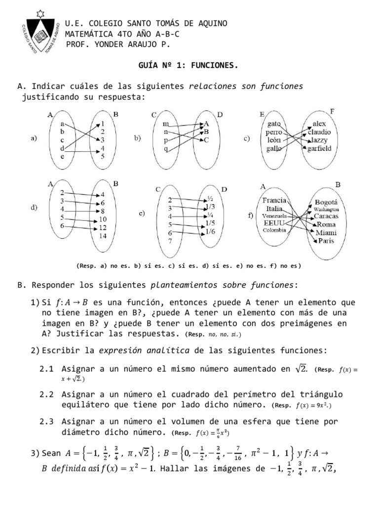 Gui A N 1 Ejercicios Funciones | PDF | Función (Matemáticas) | Análisis ...